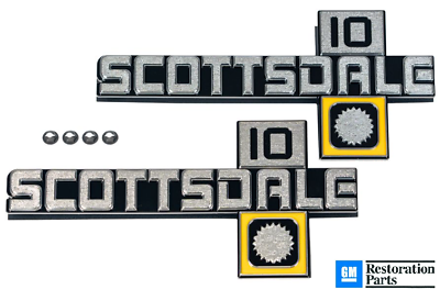 81-87 Chevy C10 Truck LH/RH "SCOTTSDALE 10" Fender Emblems Pair with F ...