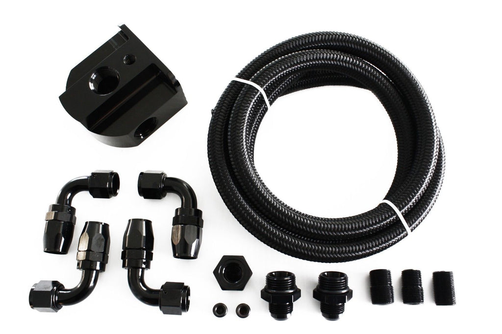 Black Billet Aluminum Remote Oil Filter Relocation Kit w/ Hose & Fitti ...