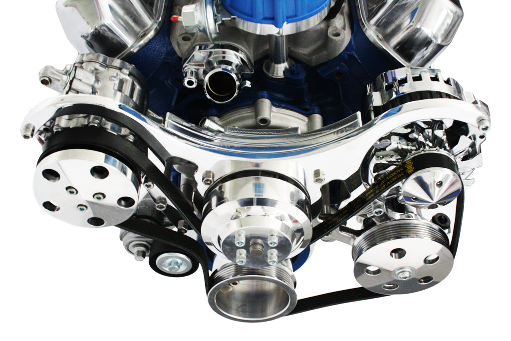 SBF Front Serpentine Pulley Drive Kit Pol/Chrome Bracket | JLFabrication