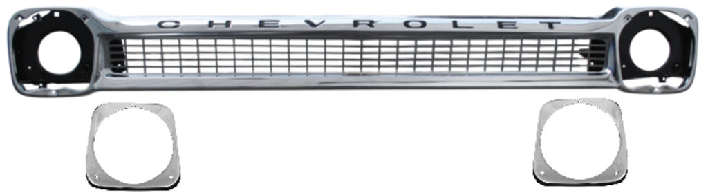 64-66 Chevy Truck Aluminum Grille Shell Chevrolet Lettering & Head Lig ...
