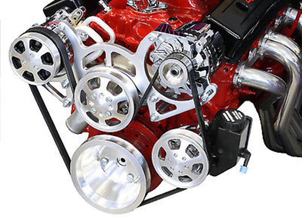 SBC Serpentine Front Runner Pulley Drive Kit Polished/Chrome A/C Alter ...