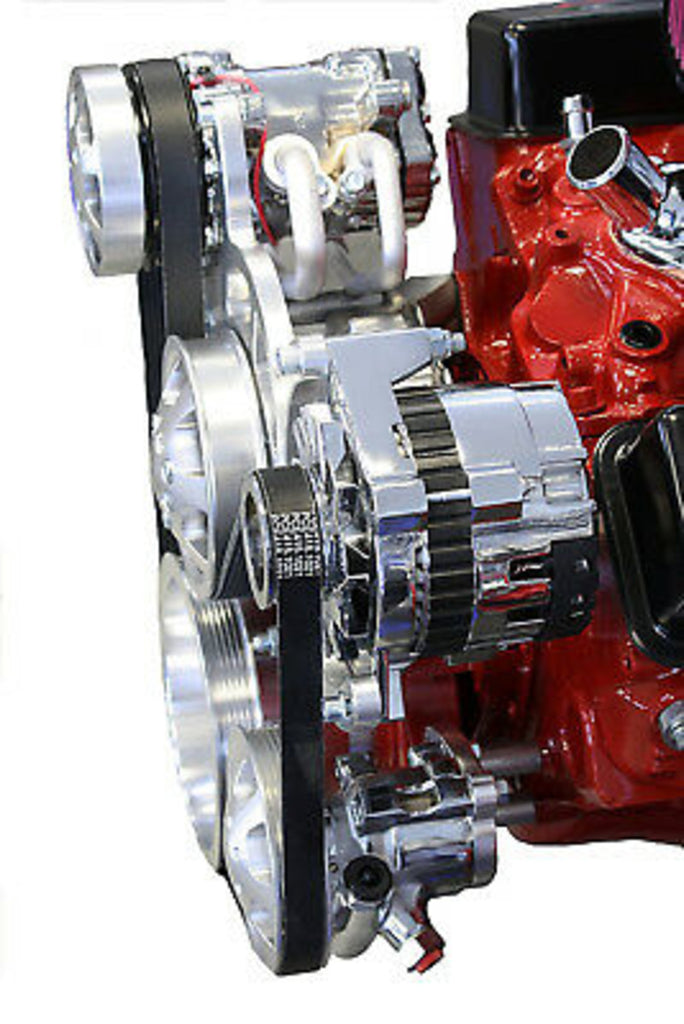 SBC Serpentine Front Runner Pulley Drive Kit Polished/Chrome A/C Alter ...