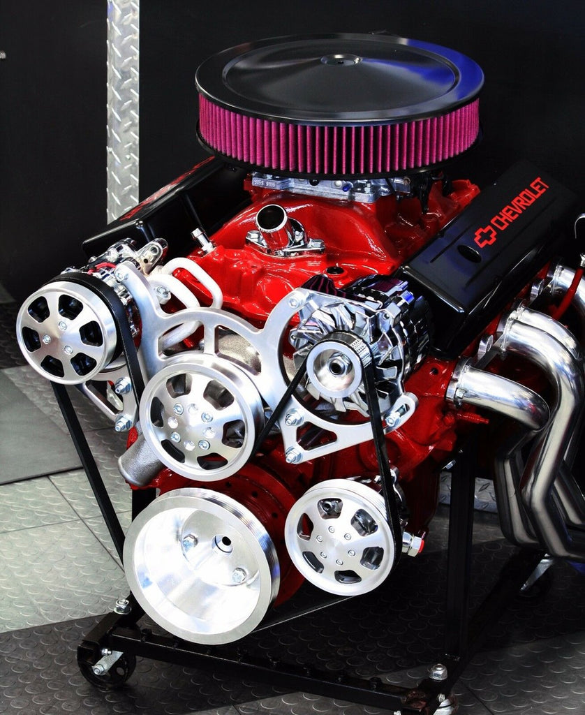 SBC Serpentine Front Runner Pulley Drive Kit Polished/Chrome A/C Alter ...